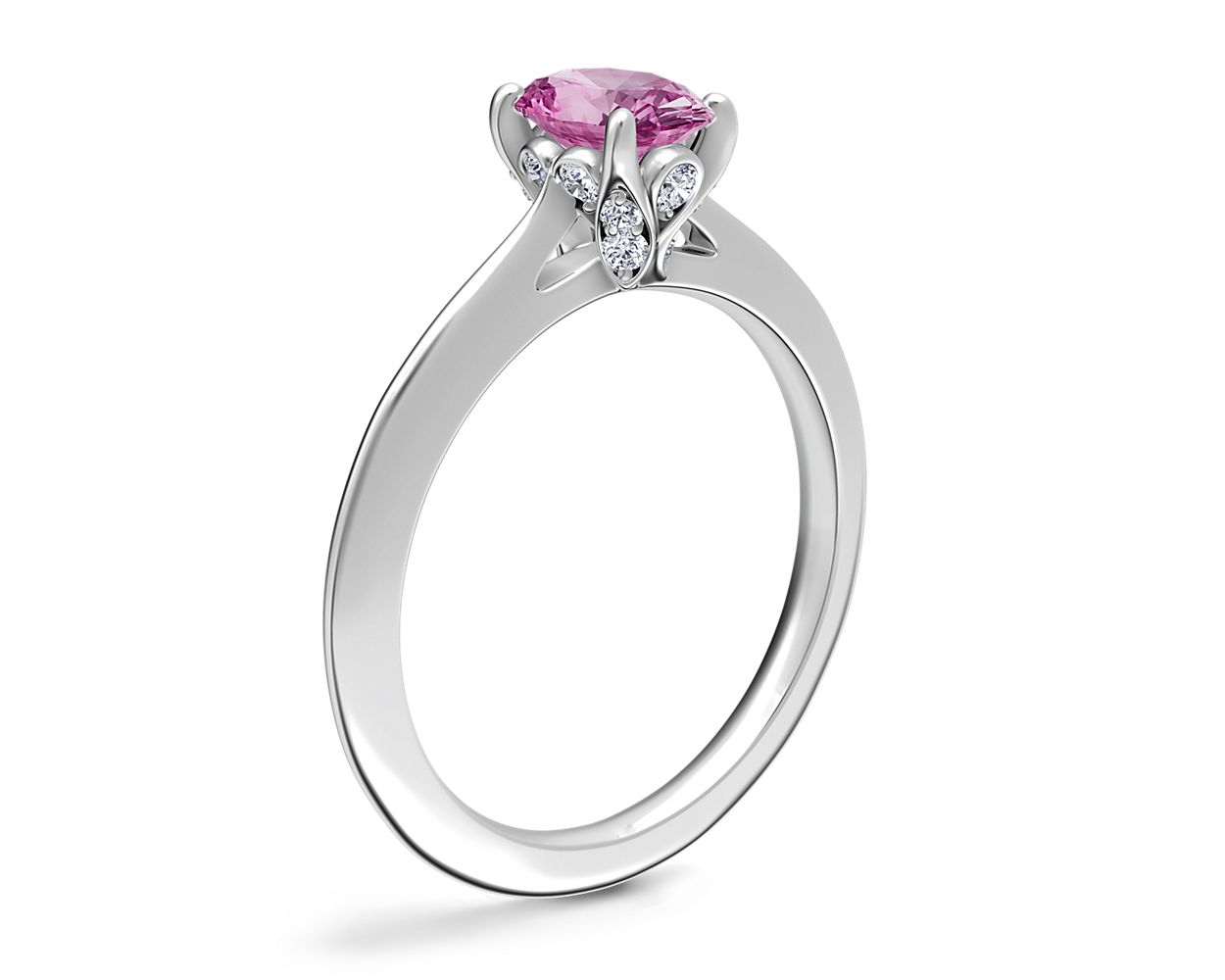 Knife Edge Solitaire Plus Diamond Engagement Ring with Oval Pink ...