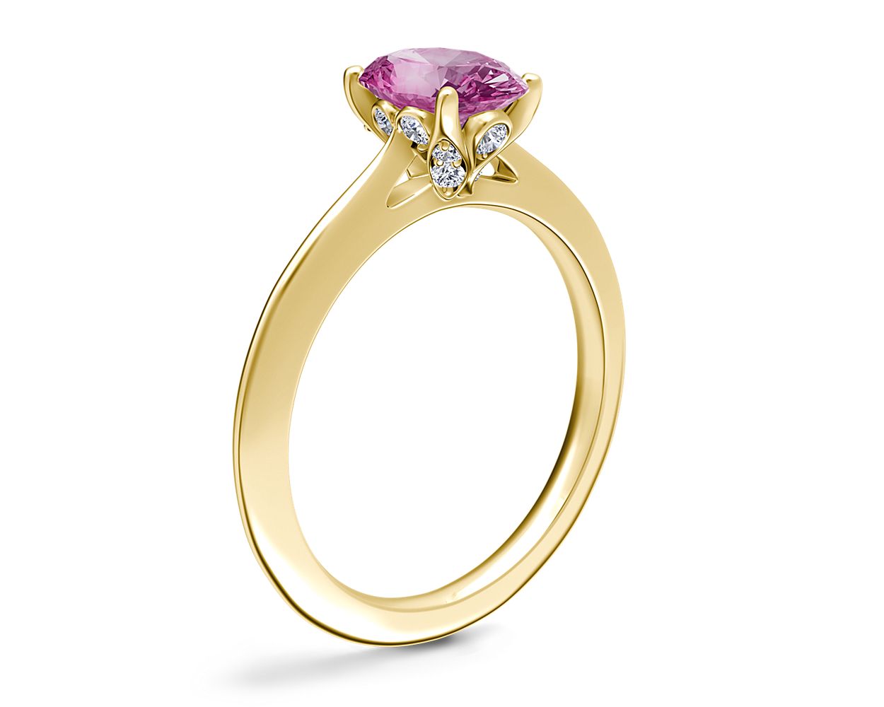 Knife Edge Solitaire Plus Diamond Engagement Ring with Oval Pink ...