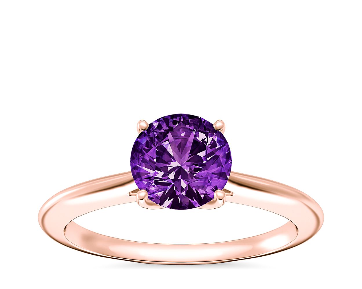 Knife Edge Solitaire Plus Diamond Engagement Ring with Round Amethyst ...