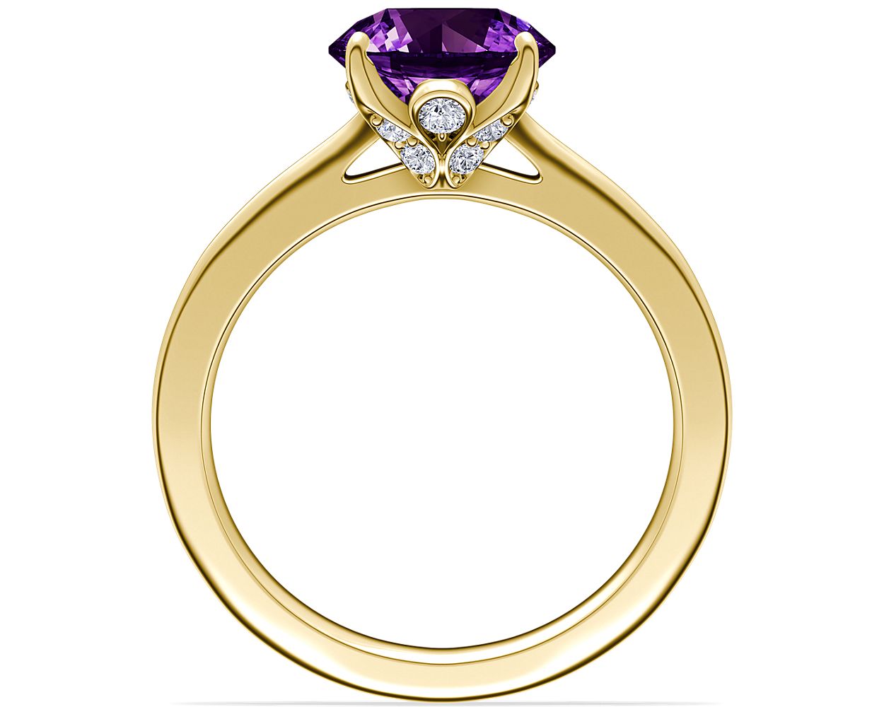 Knife Edge Solitaire Plus Diamond Engagement Ring with Round Amethyst ...
