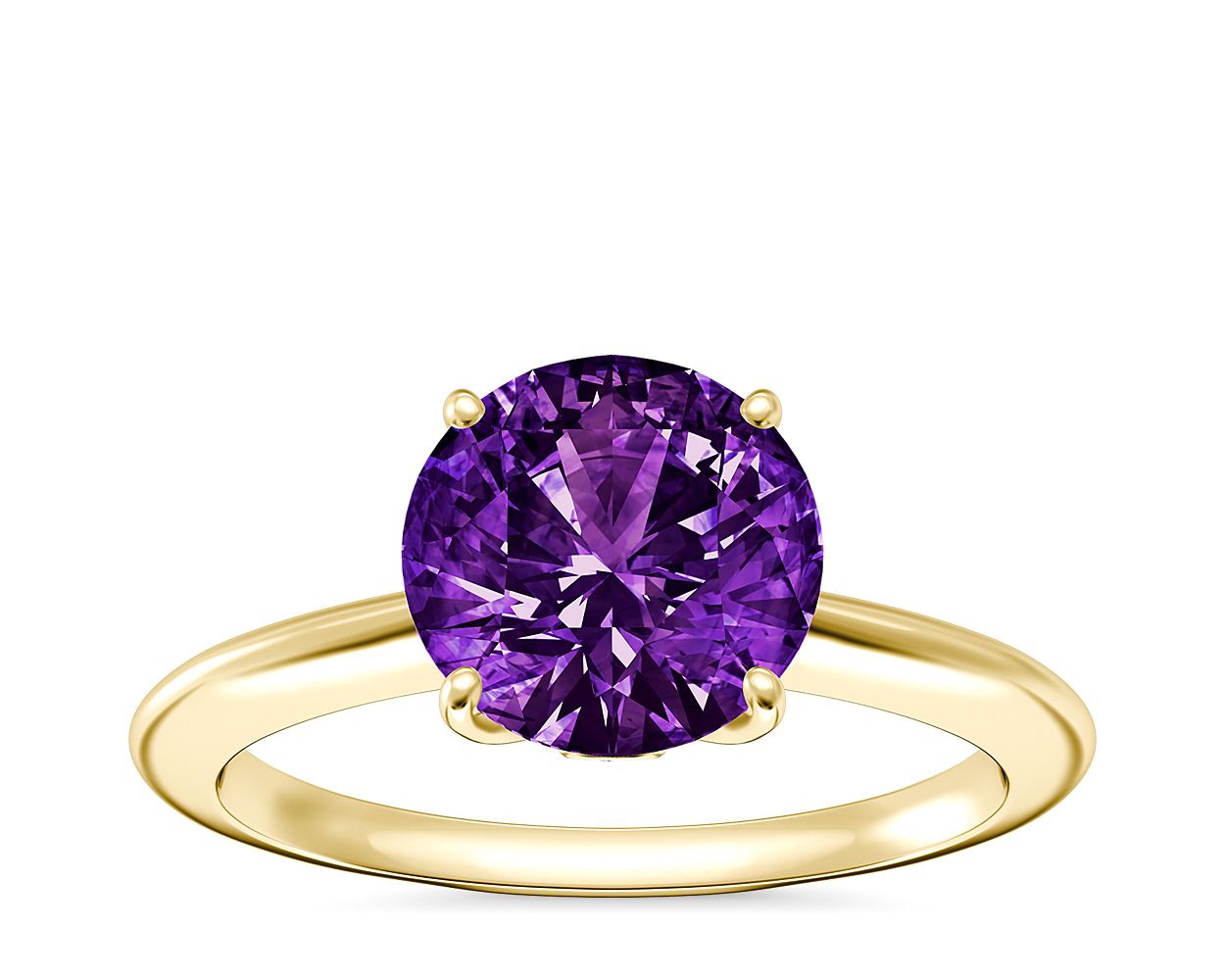 Knife Edge Solitaire Plus Diamond Engagement Ring with Round Amethyst ...