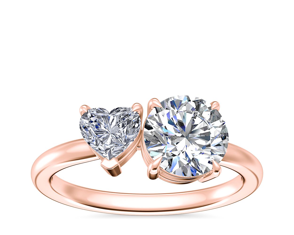 Two Stone Engagement Ring with Heart Shaped Diamond in 18k Rose Gold (1 ...