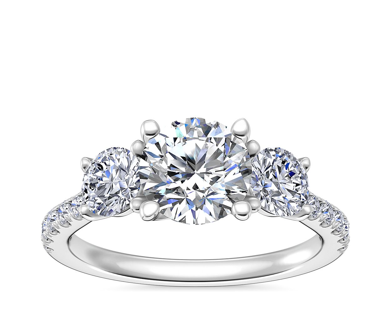 Modern Trellis Three Stone Diamond Engagement in Platinum