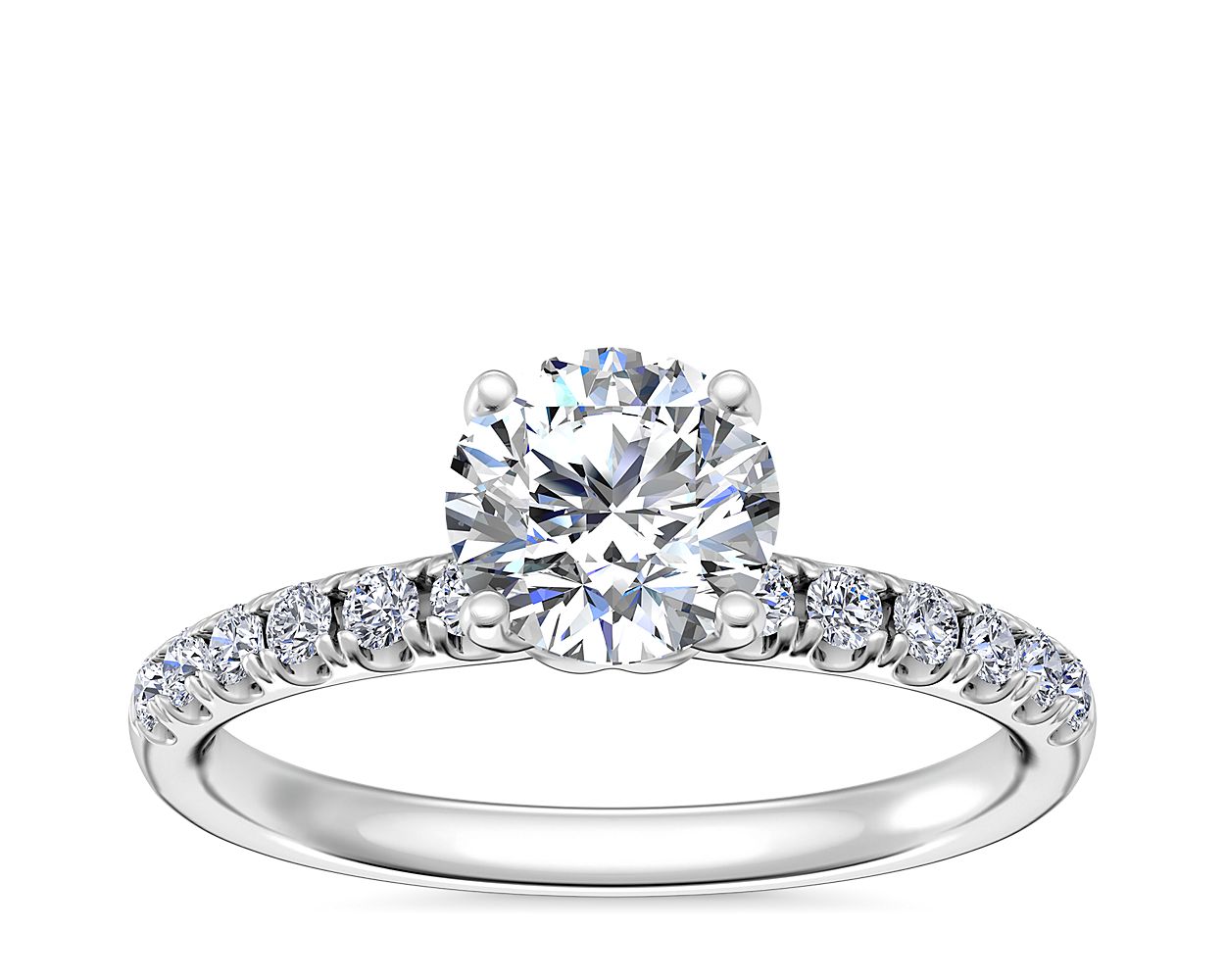 Mini Micropavé Diamond Engagement Ring in 14k White Gold