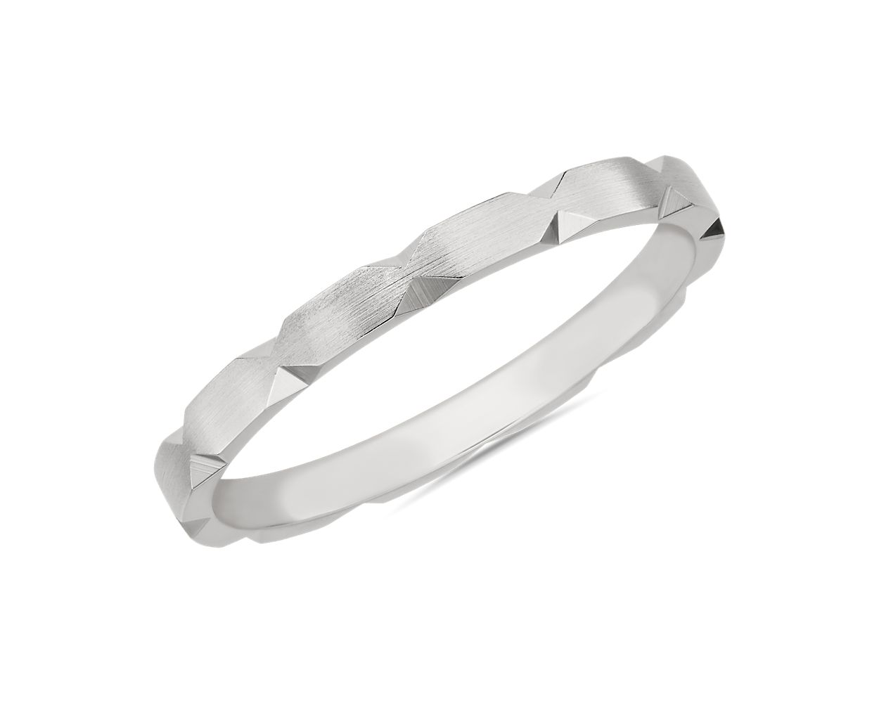 Contemporary Hexagon Cut Stackable Ring in 18k White Gold (2mm)