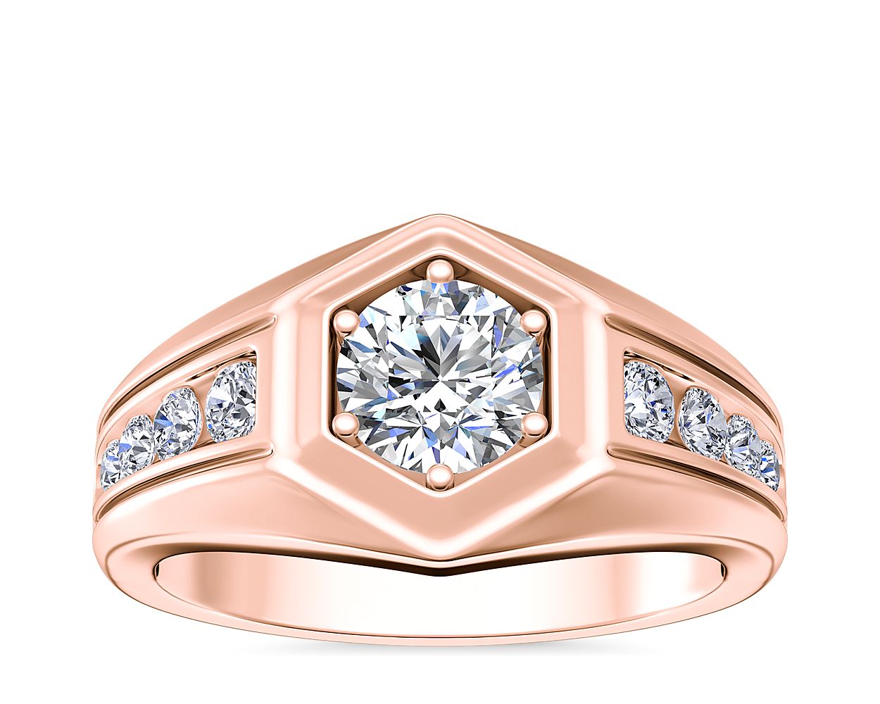 Men's Hexagon Diamond Channel Engagement Ring in 14k Rose Gold (3/8 ct ...