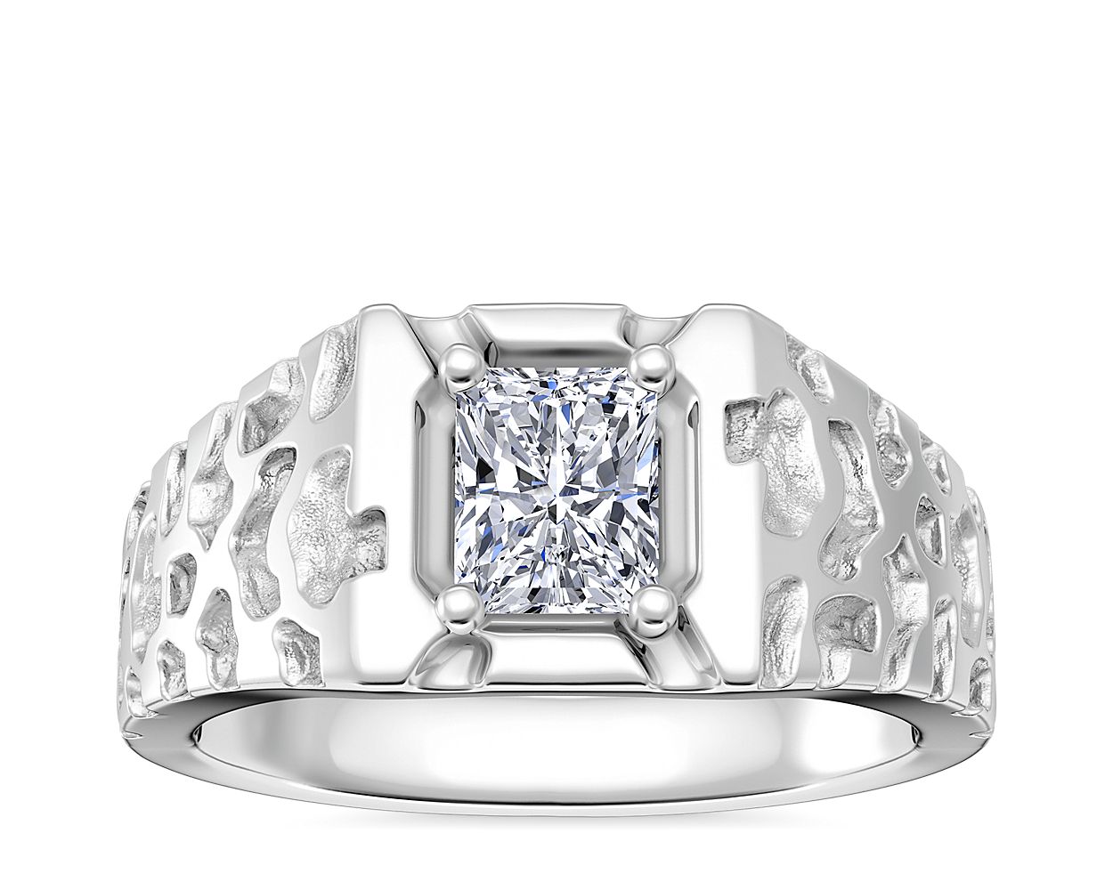 Men's Nugget Engagement Ring in 18k White Gold