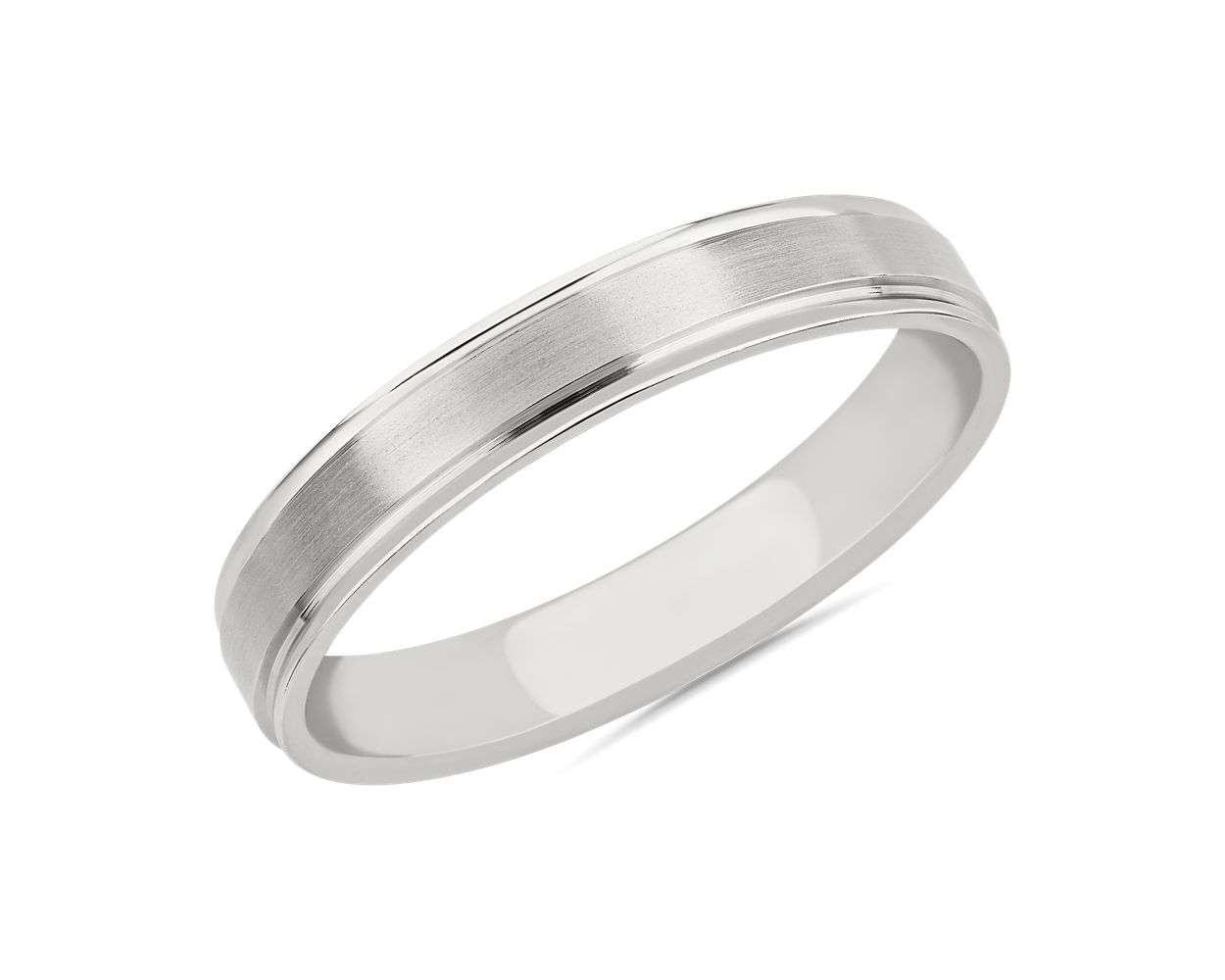 Brushed Inlay Wedding Ring in 18k White Gold (4mm)