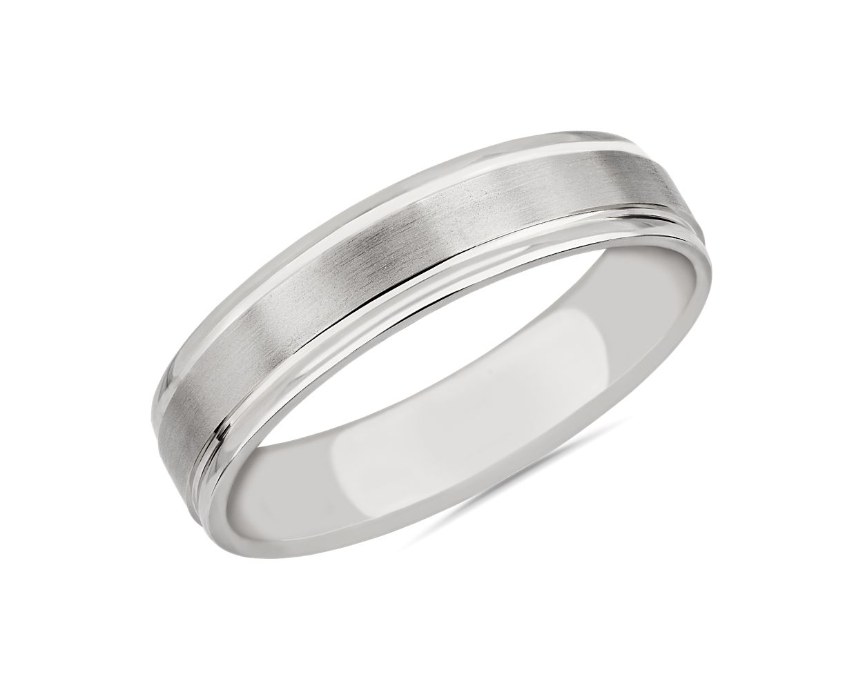 Brushed Inlay Wedding Ring in 18k White Gold (5mm)