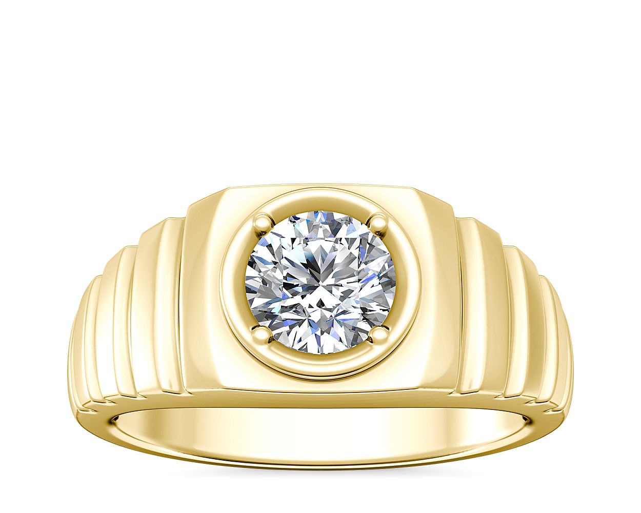 Men's Ridged Solitaire Engagement Ring in 14k Yellow Gold