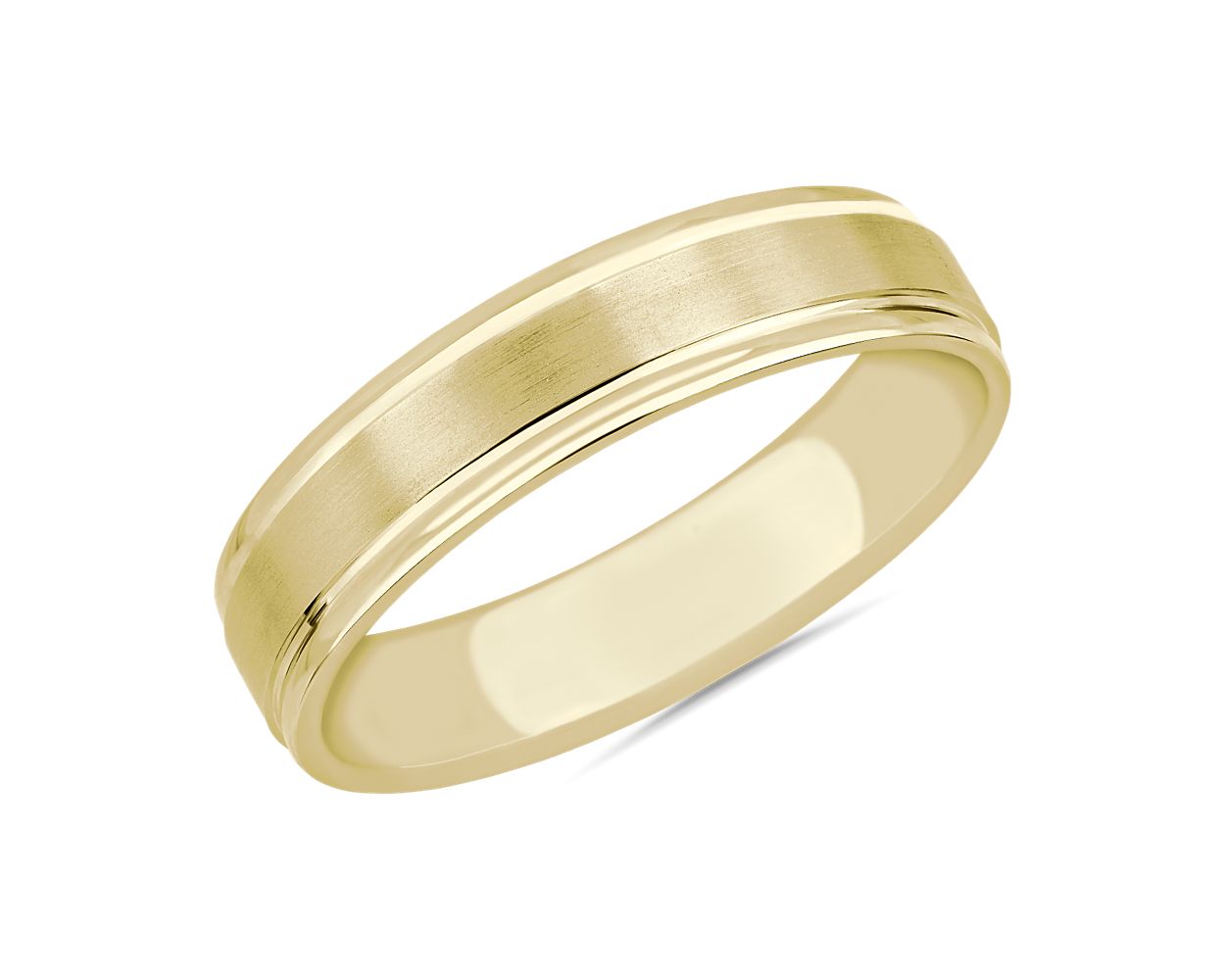 Brushed Inlay Wedding Ring in 14k Yellow Gold (5mm)