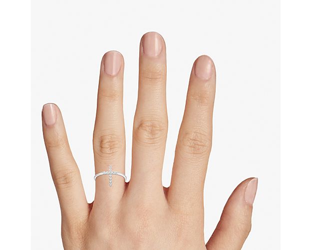 Dot Diamond Cross Fashion Ring in 14k White Gold (1/10 ct. tw.)