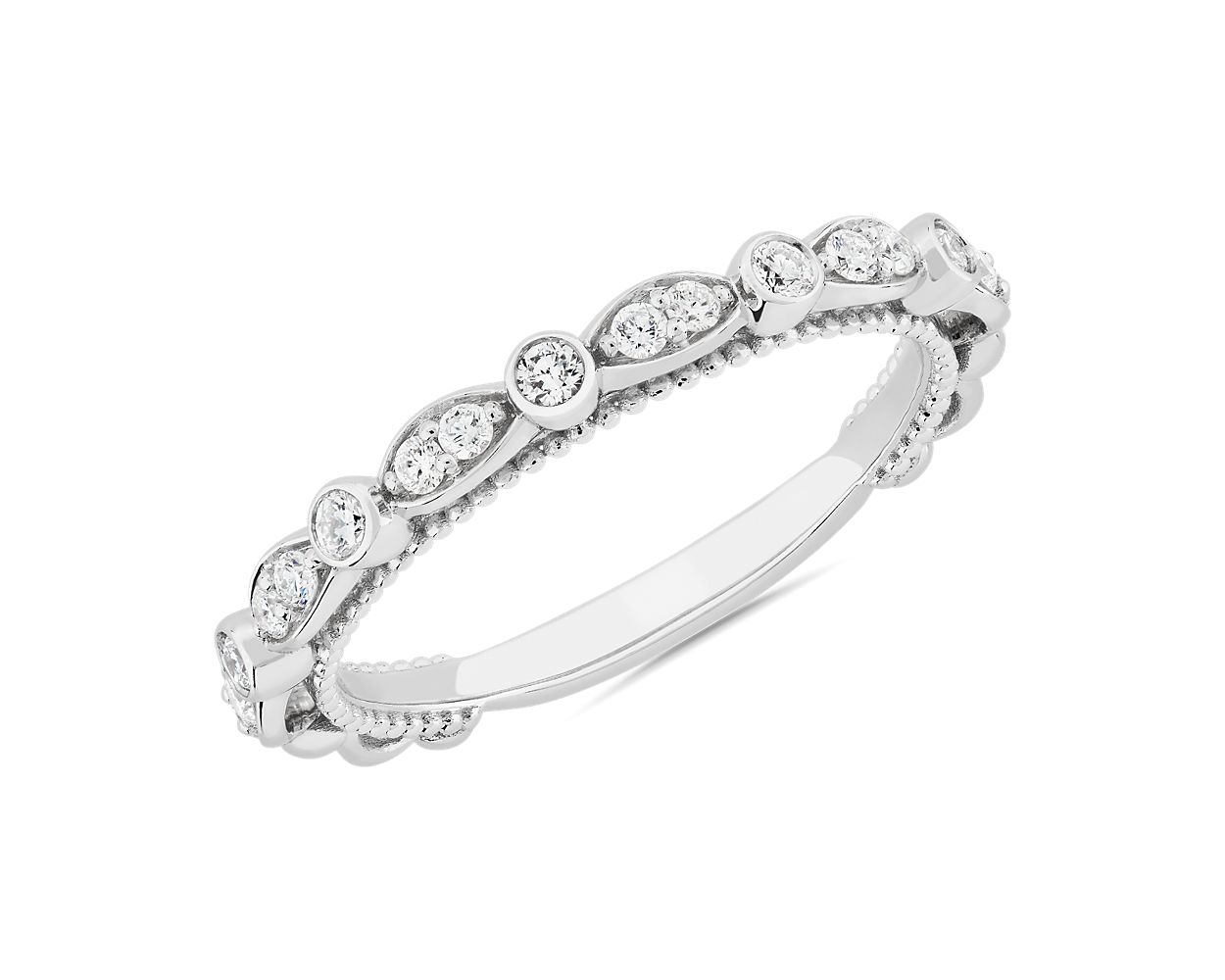 Floral Ellipse Matching Diamond Wedding Ring in 14k White Gold (1/5 ct ...