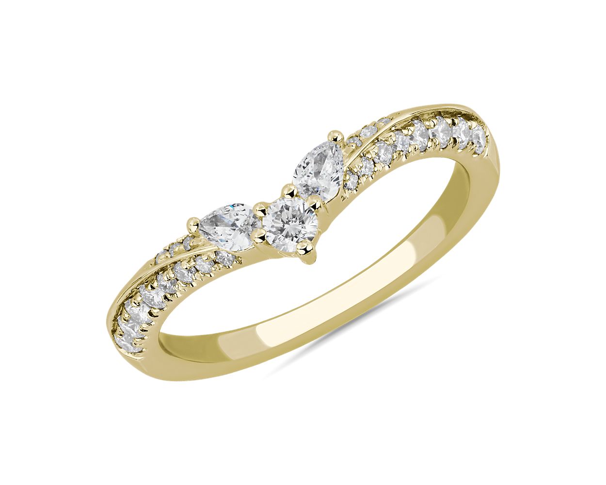Romantic Winged Pear Diamond Pavé Ring in 18k Yellow Gold (1/3 ct. tw.)