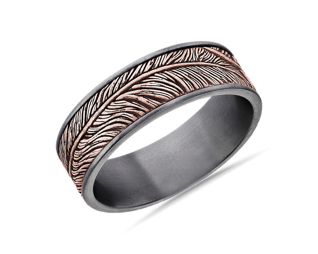 Feather Wedding Ring in 14k Rose Gold and Tantalum Edge (7.5mm)