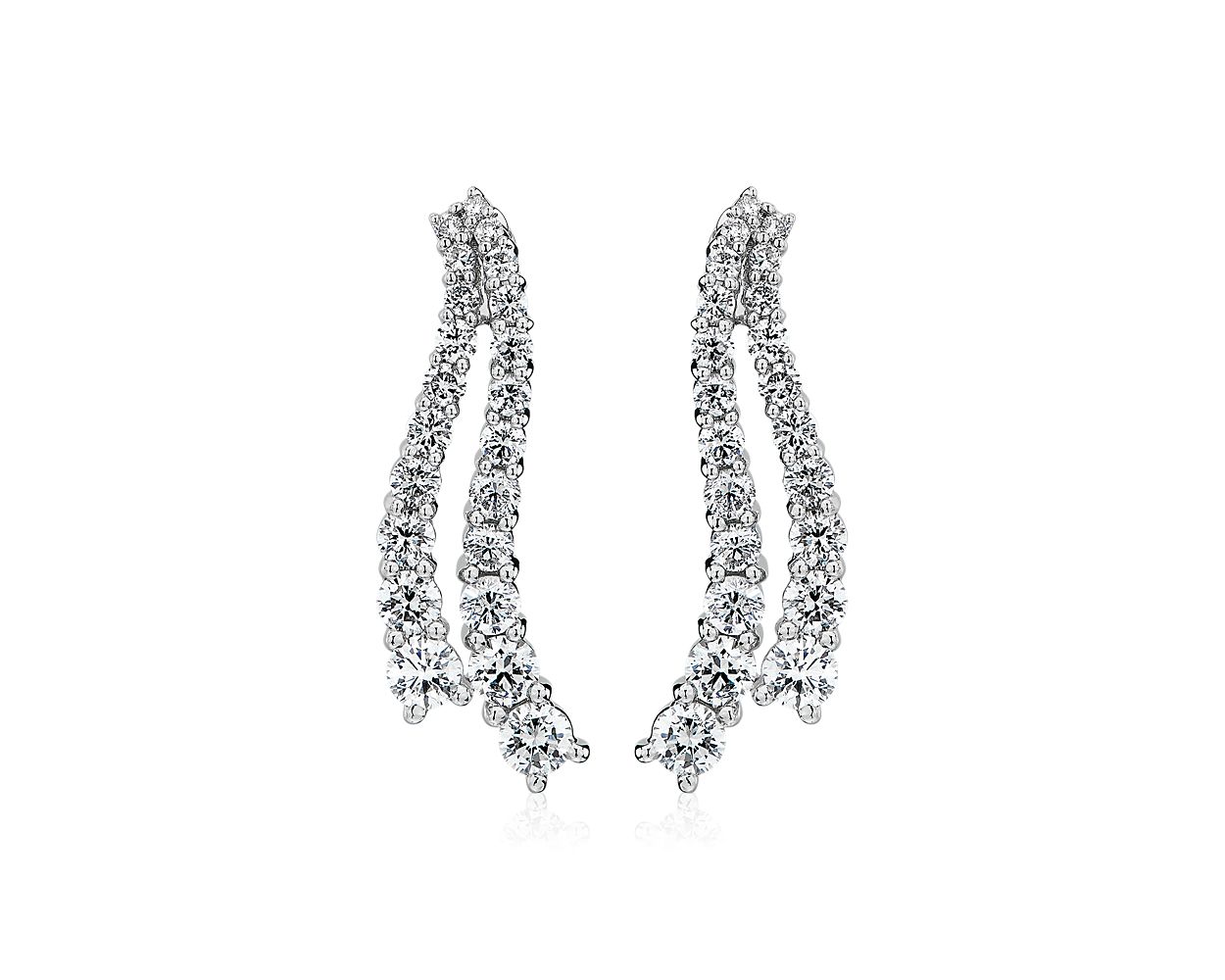 Double Diamond Graduating Wave Drop Earrings in 14k White Gold (2 ct. tw.)