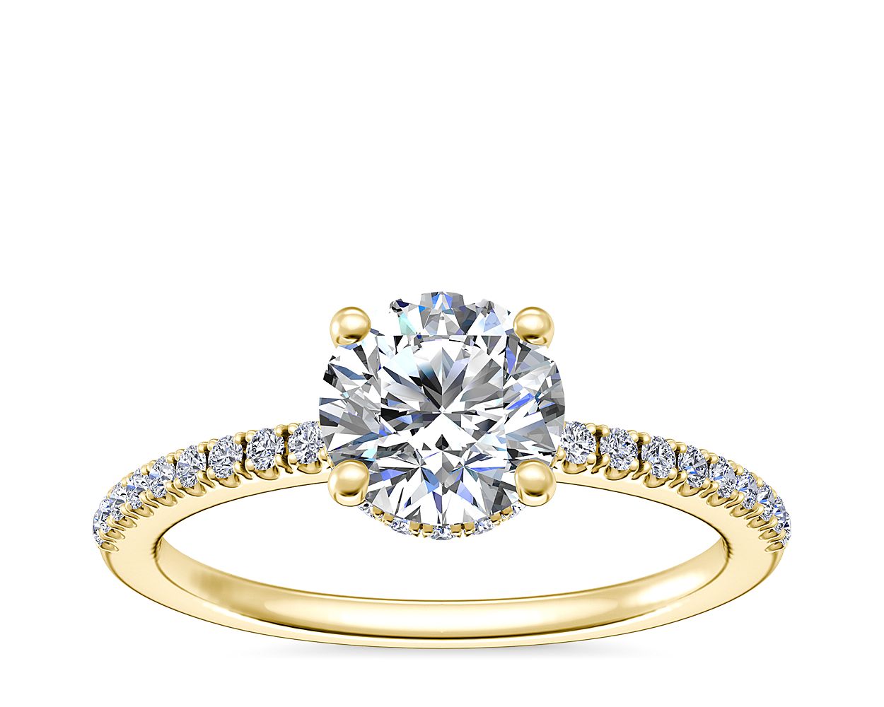 Petite Micropavé Hidden Halo Engagement Ring in 14k Yellow Gold (1/5 ct ...