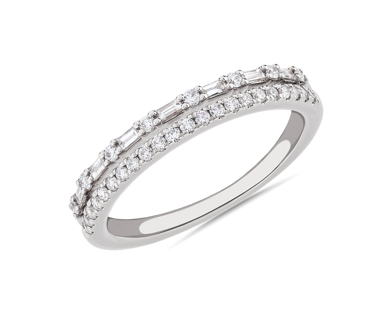 Two Row Baguette and Pavé Diamond Ring in 18k White Gold (1/4 ct. tw.)