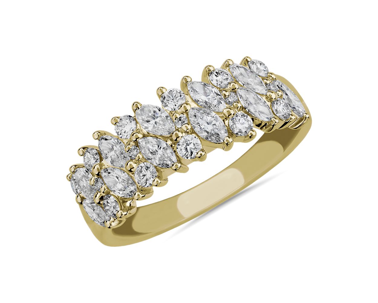 Romantic Diagonal Marquise Layered Diamond Ring in 14k Yellow Gold (1 ...