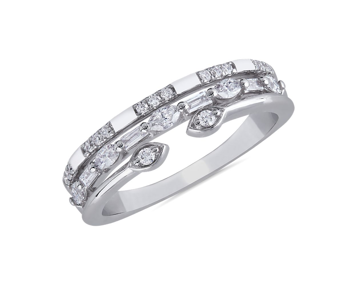 Three Row Marquise Diamond Stacking Ring in 14k White Gold (1/3 ct. tw.)