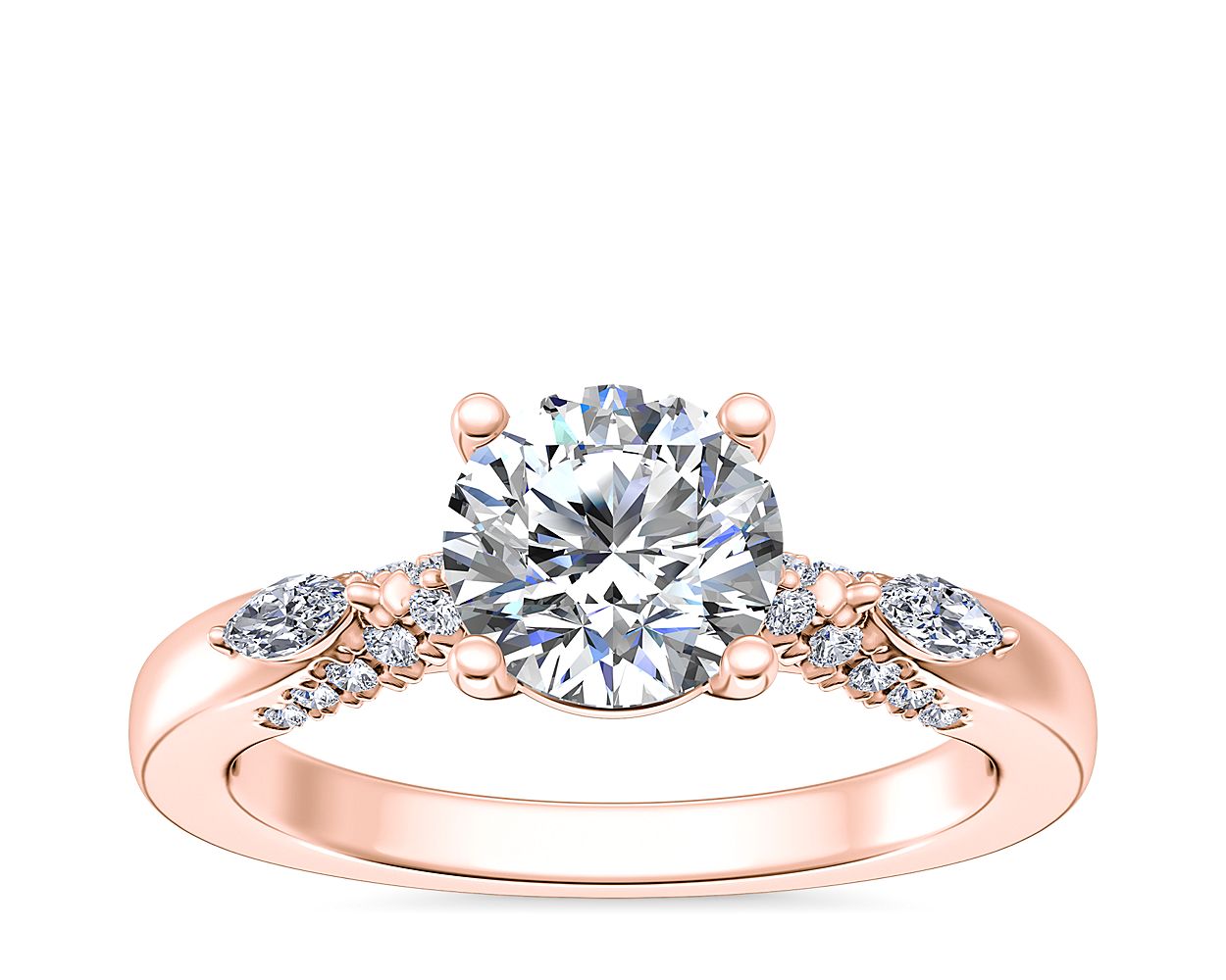 Diamond Marquise Shoulder Engagement Ring in 18k Rose Gold (1/4 ct. tw.)