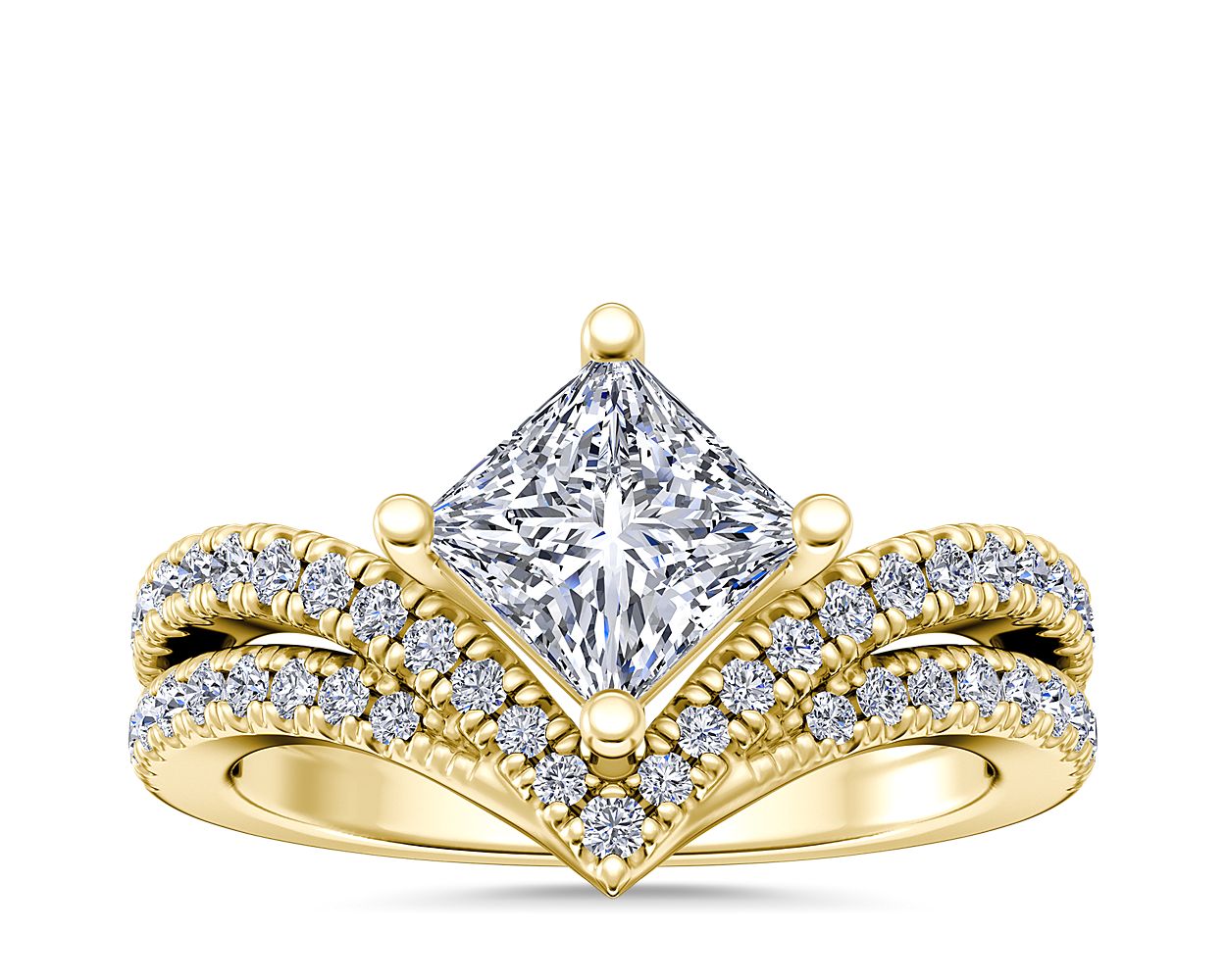 Double Row Diamond Chevron Engagement Ring in 14k Yellow Gold (1/3 ct. tw.)