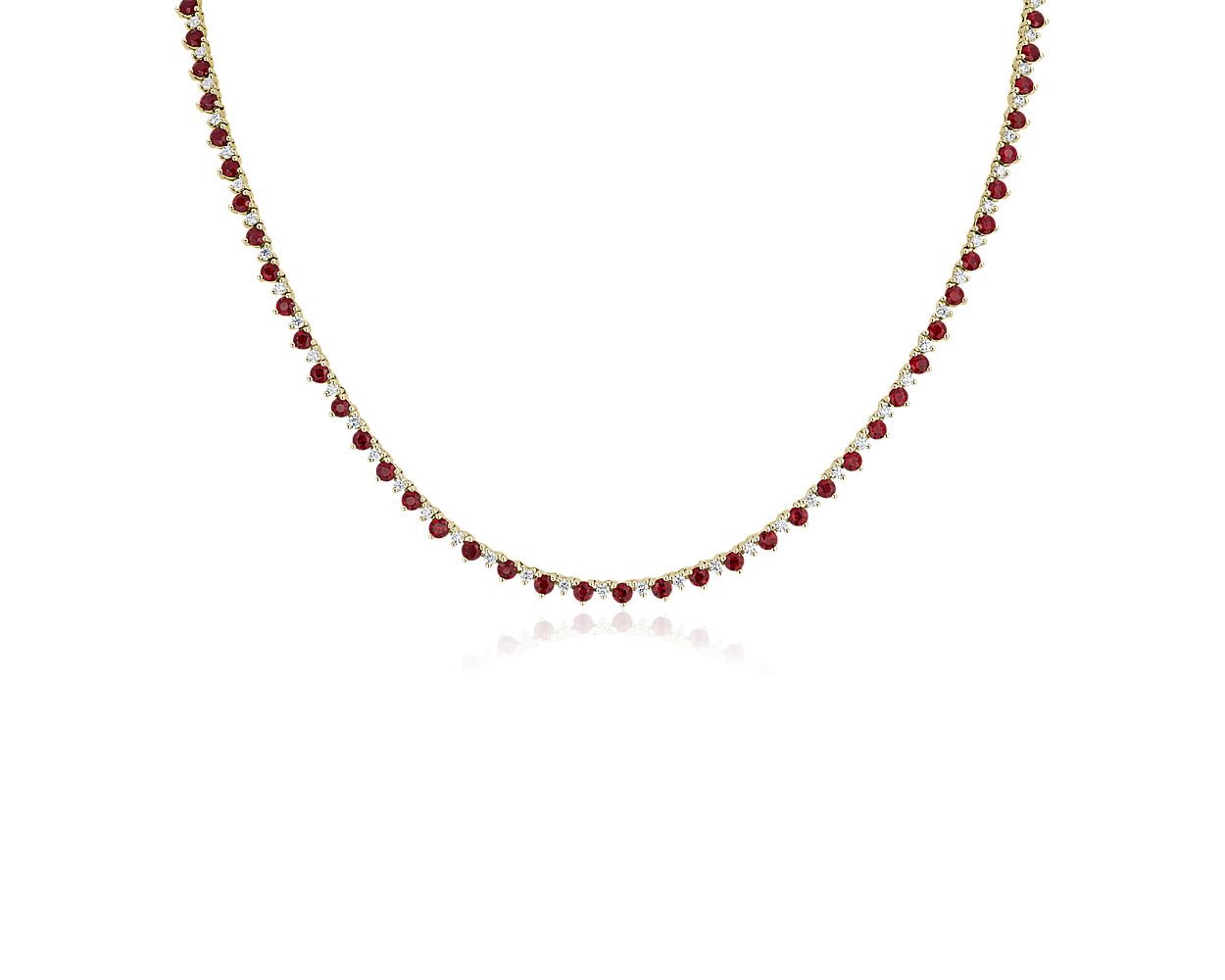 Ruby and Diamond Alternating Size Eternity Necklace in 14k Yellow Gold (2.5mm)