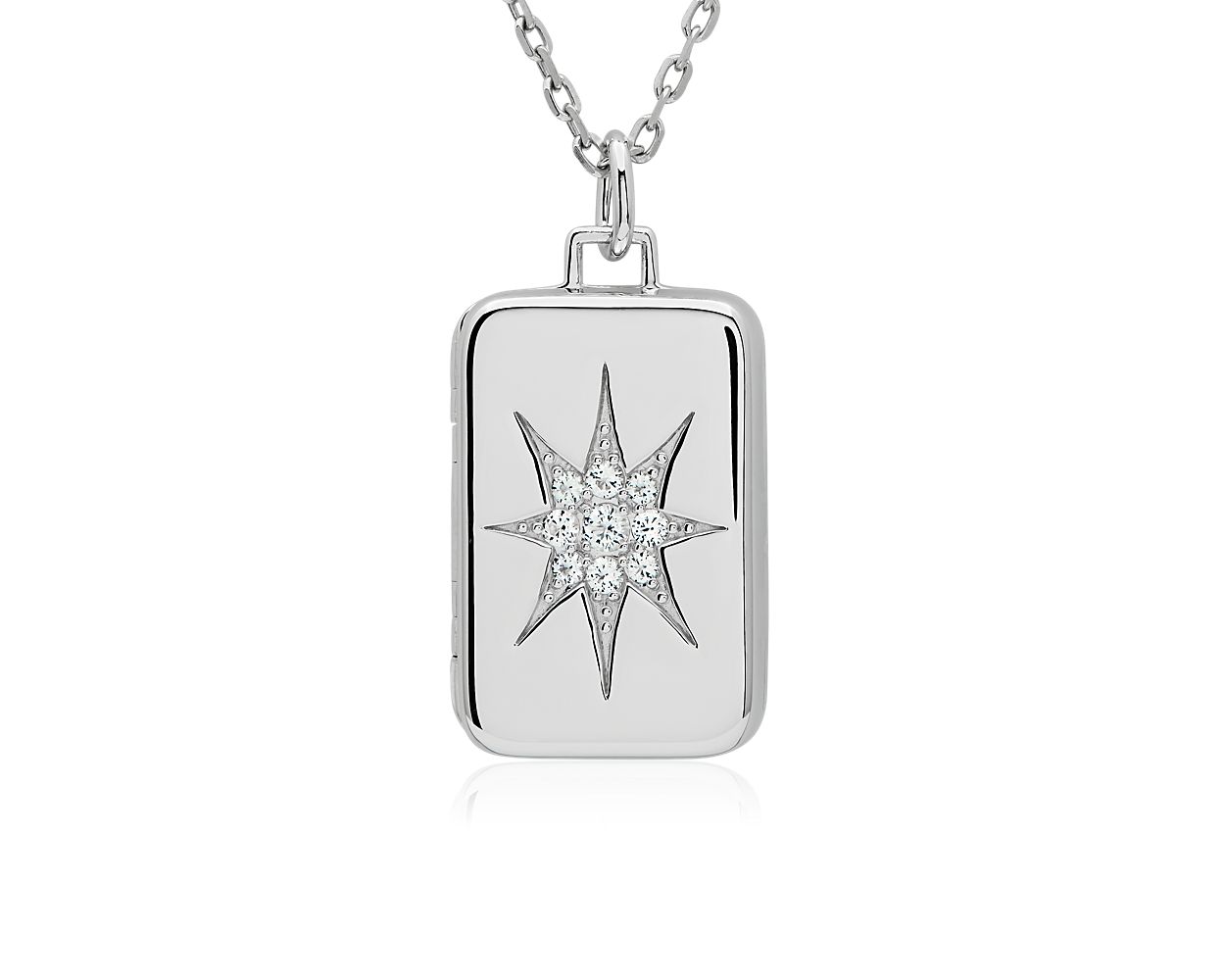 Rectangular Locket with White Topaz in Sterling Silver