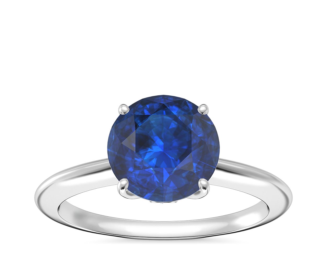 Knife Edge Solitaire Plus Diamond Engagement Ring with Round Sapphire ...