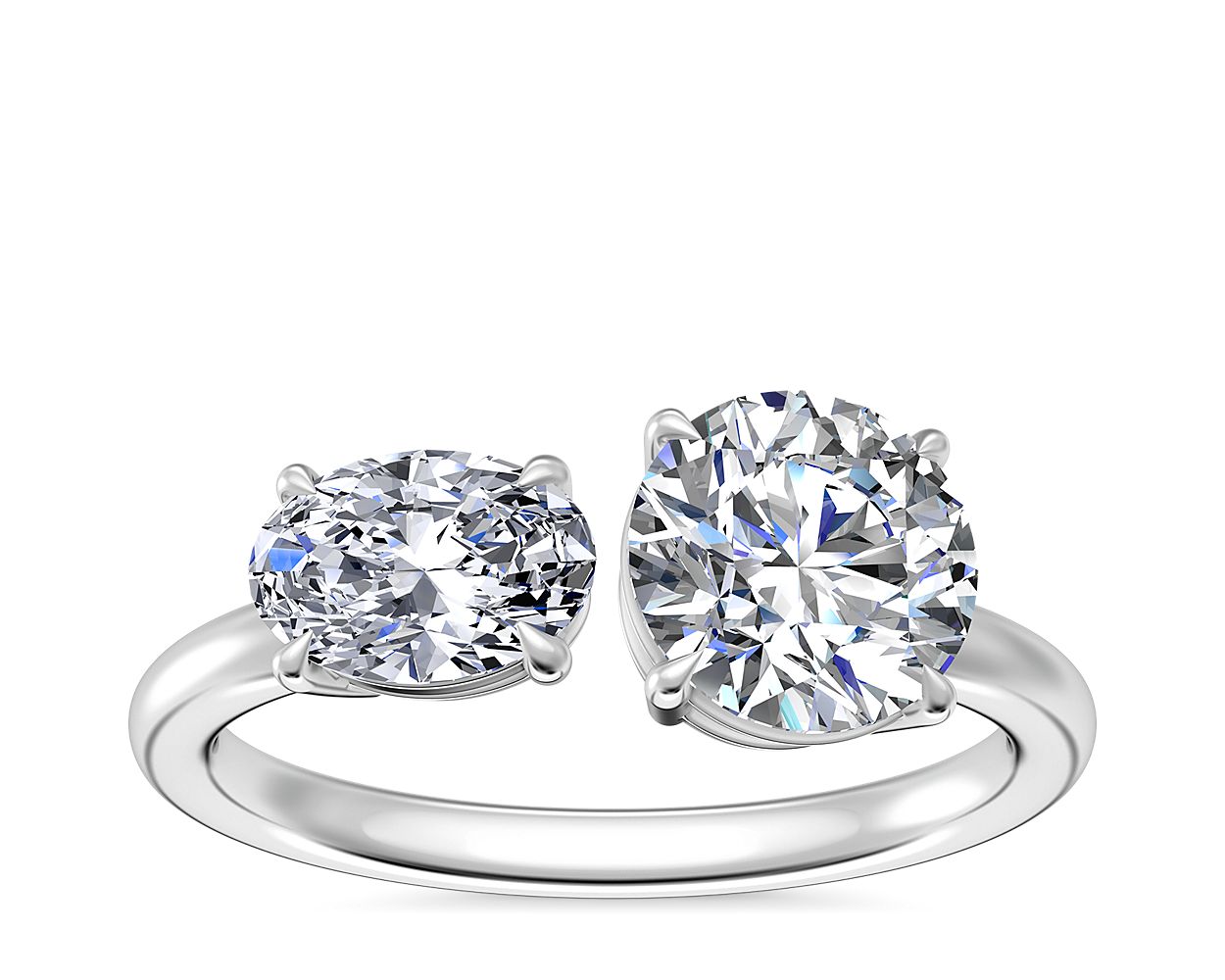 Two Stone Engagement Ring with East-West Oval Diamond in 18k White Gold ...