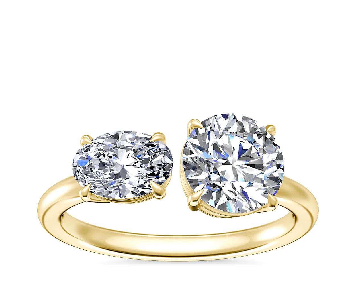 Two Stone Engagement Ring with East-West Oval Diamond in 18k Yellow ...