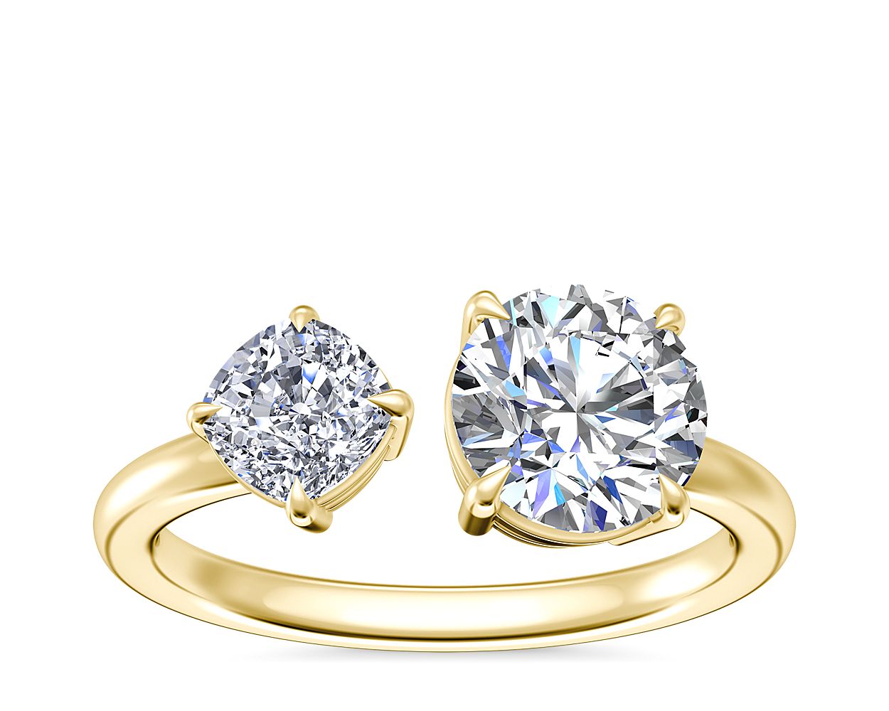 Two Stone Engagement Ring with Cushion Shaped Diamond in 18k Yellow ...