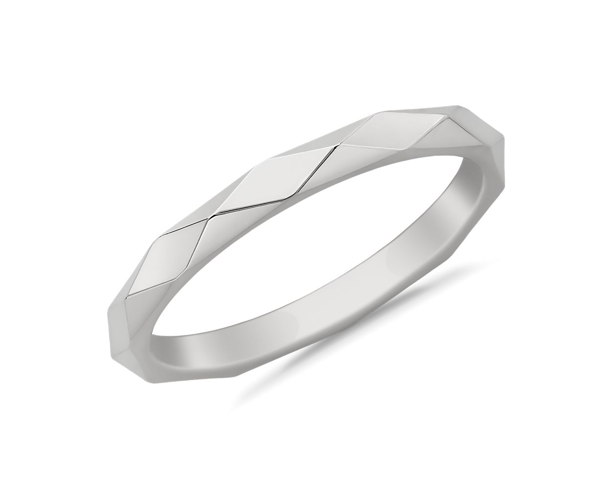 Stackable Beveled Triangle High Finish Ring in 14k White Gold (2mm)