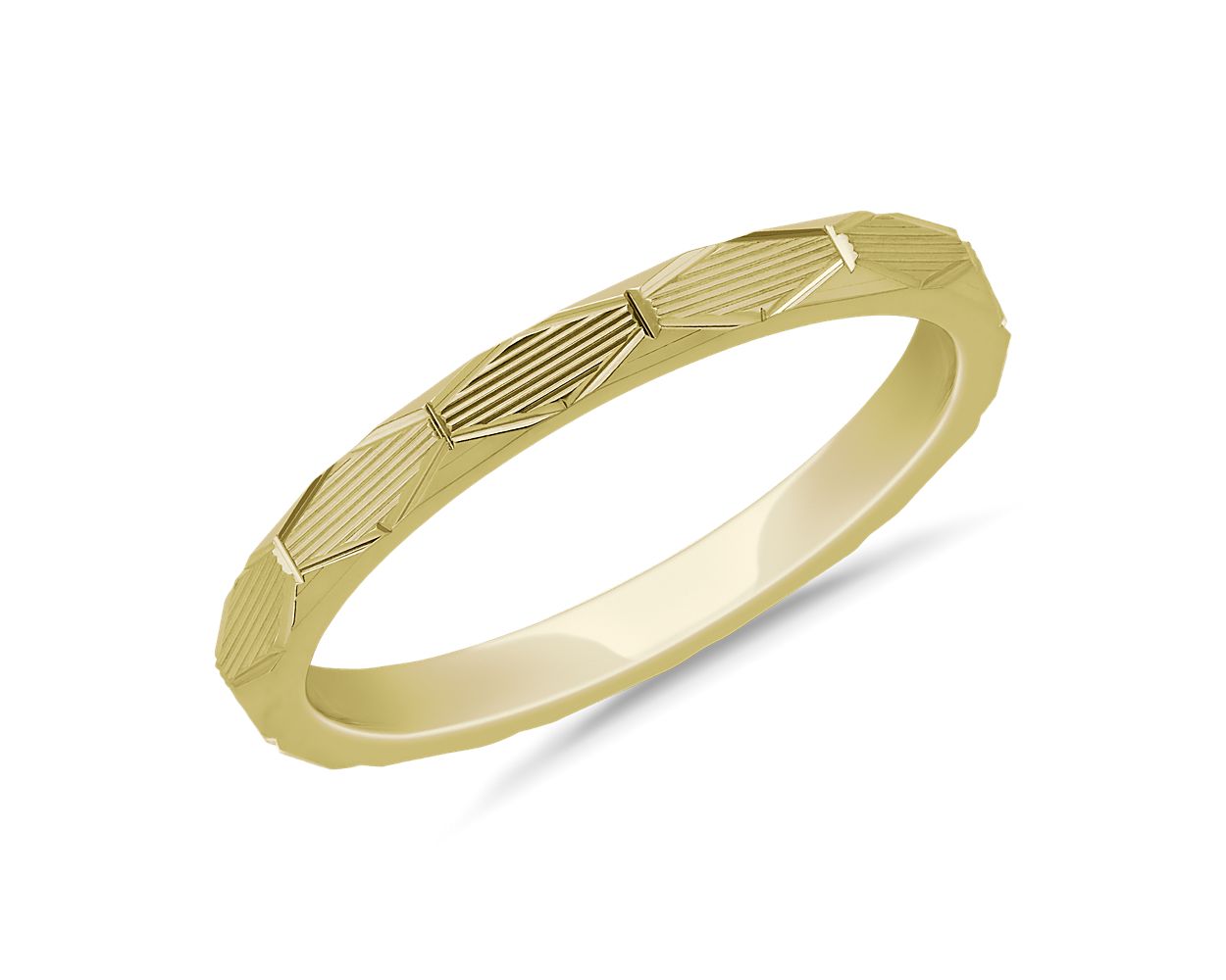 Stackable Raised Hexagon Lined Ring in 14k Yellow Gold (2mm)