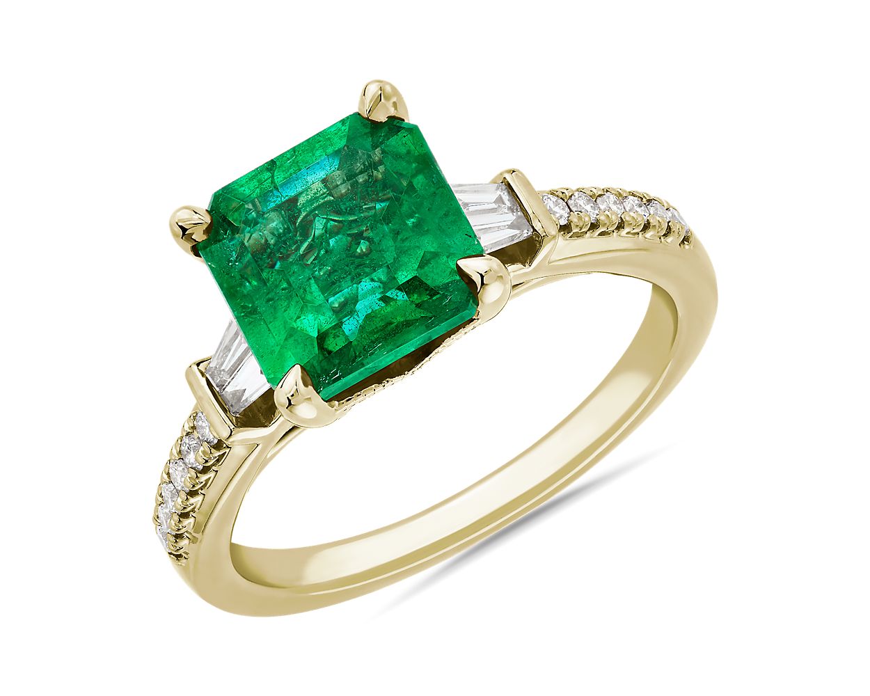 Asscher Cut Emerald and Diamond Ring in 14k Yellow Gold (8x8mm)