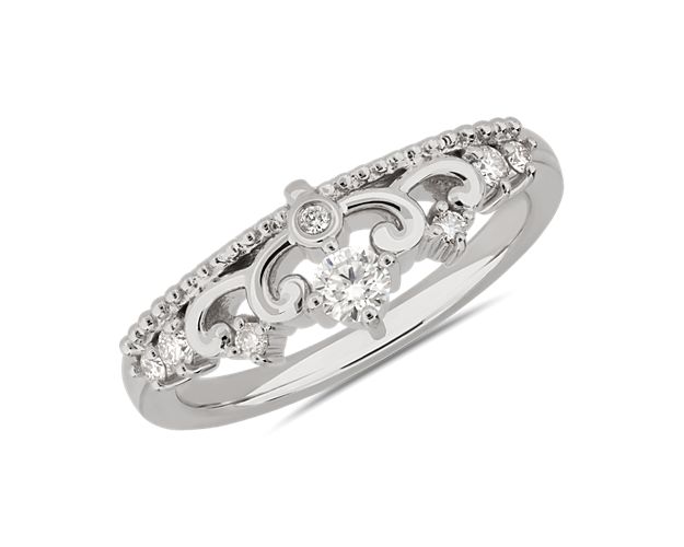 Intricate Crown Jewel Diamond Ring in 14k White Gold (1/4 ct. tw.)