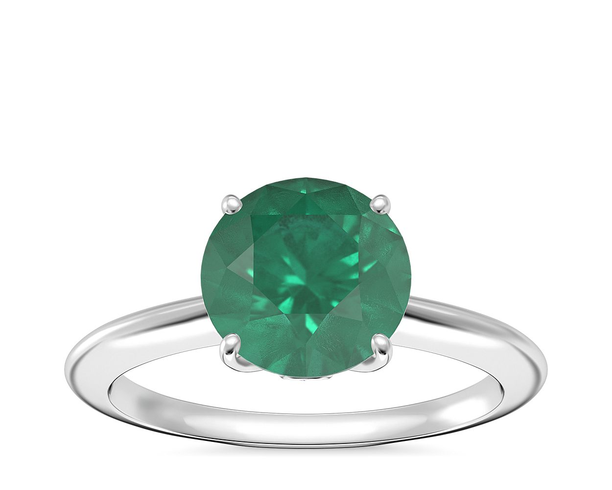 Knife Edge Solitaire Plus Diamond Engagement Ring with Round Emerald in ...