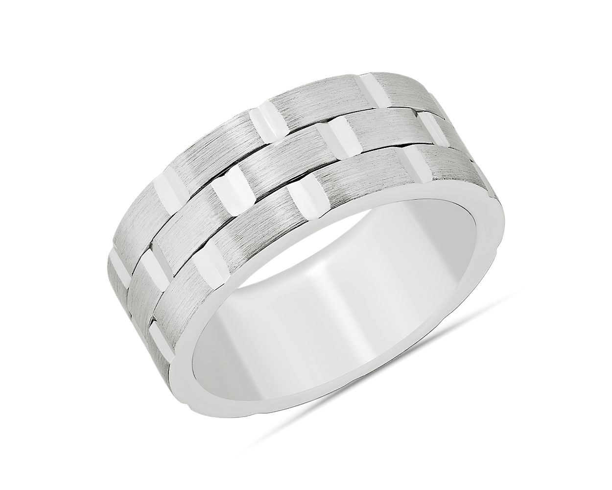 Staggered Cut Trio Wedding Ring in 14k White Gold (9mm)