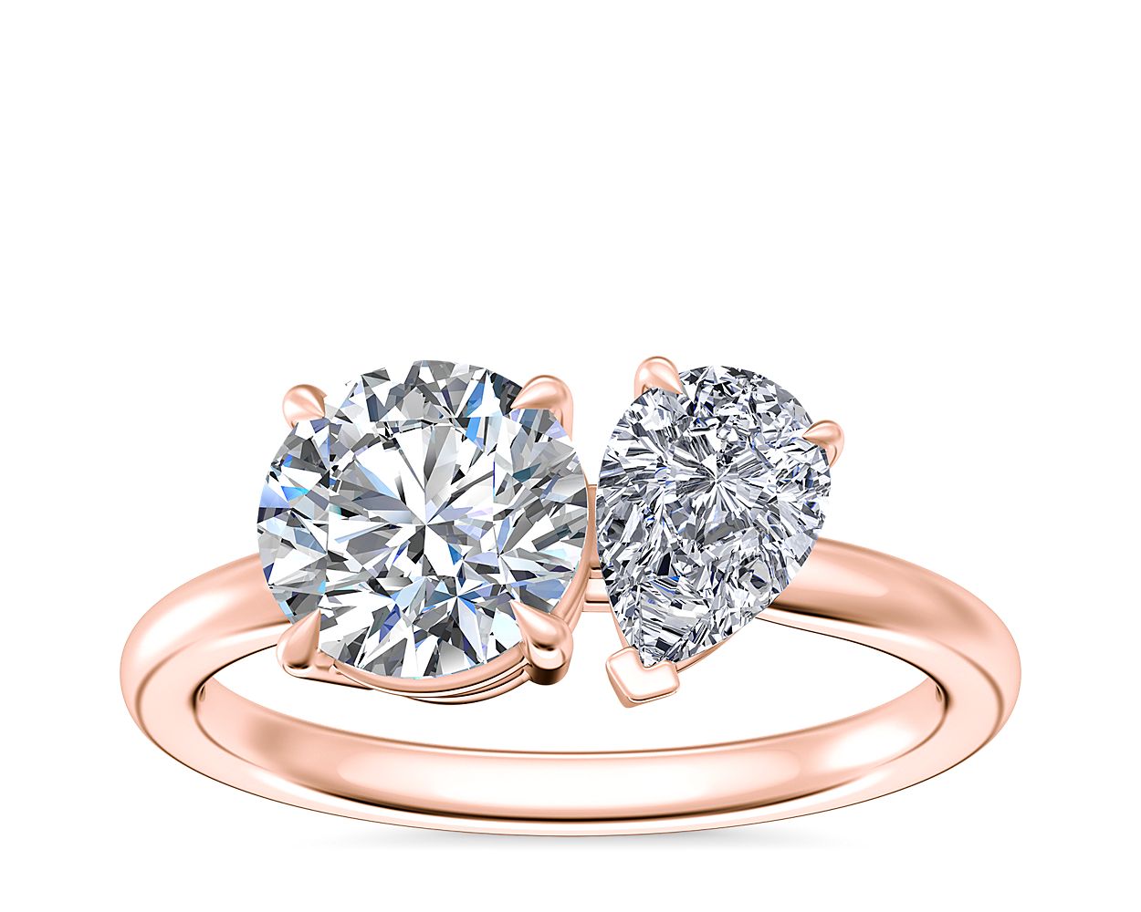 Two Stone Engagement Ring with Pear Shaped Diamond in 18k Rose Gold (1/ ...