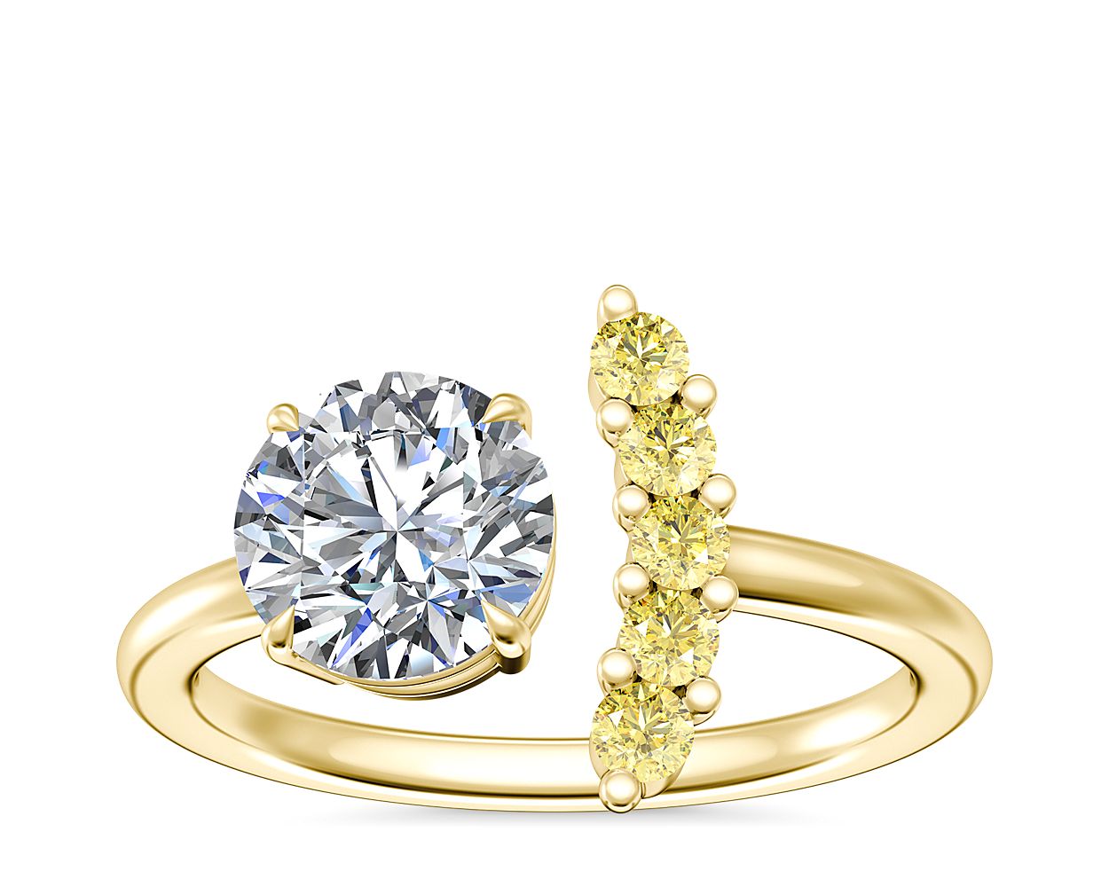 Crescent Fancy Yellow Pavé Diamond Open Engagement Ring in 18k Yellow ...
