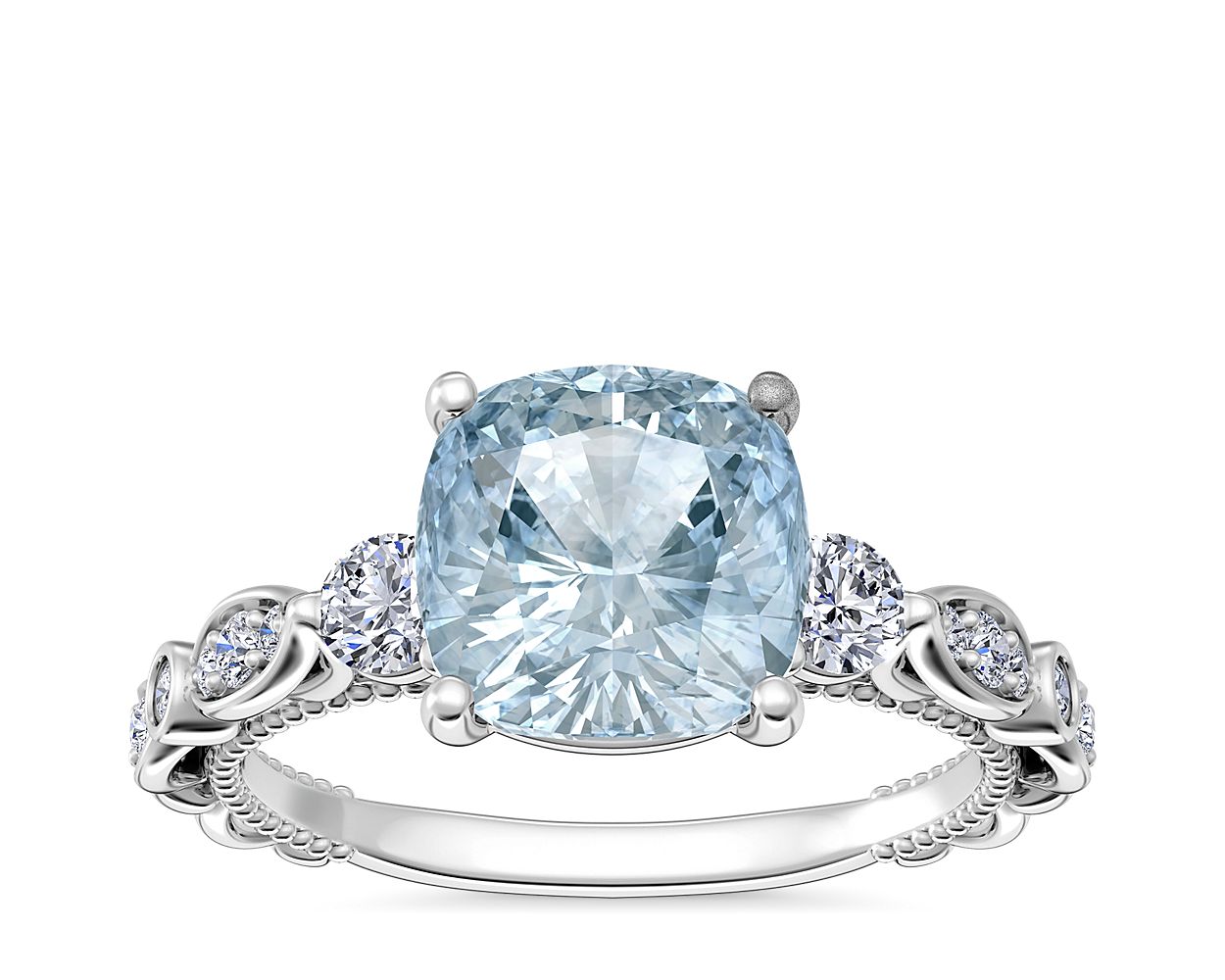 Floral Ellipse Diamond Cathedral Engagement Ring with Cushion ...