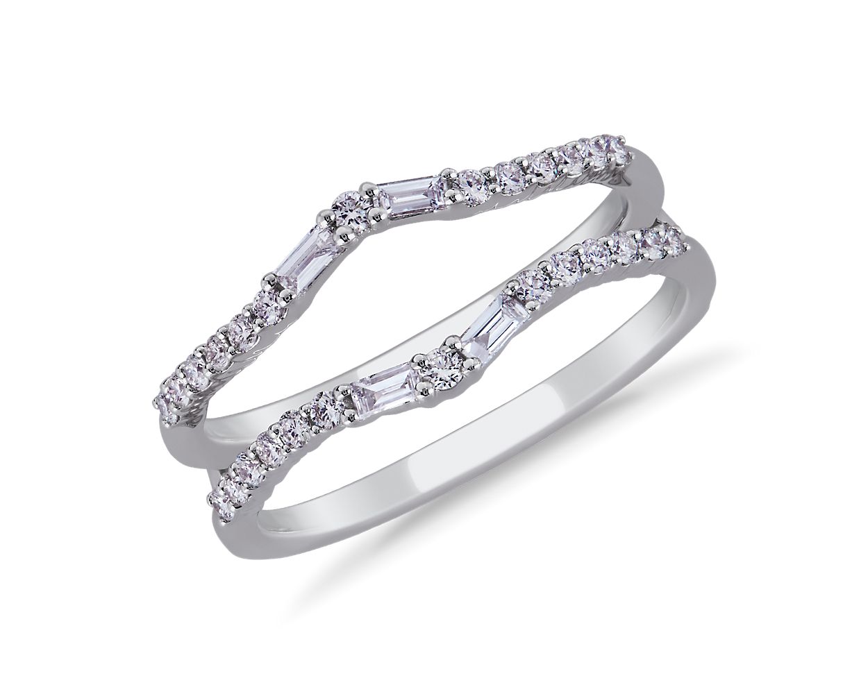 Curved Baguette and Round Diamond Ring Insert in 14k White Gold (3/8 ct ...
