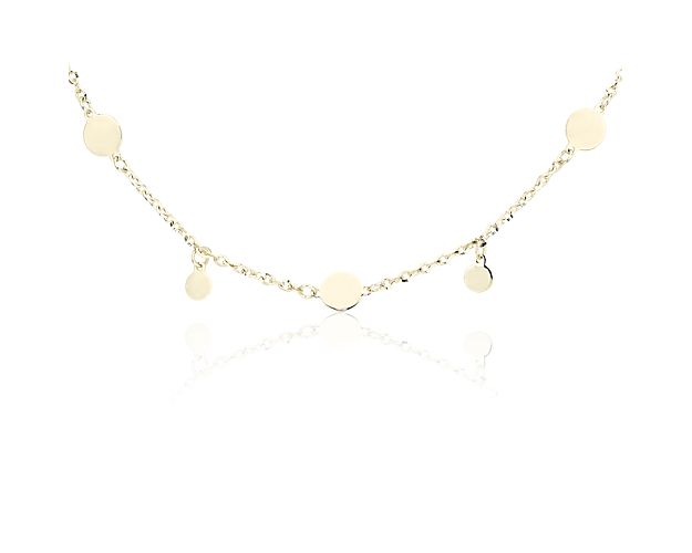 18" Dangling Disc Necklace in 14k Italian Yellow Gold (1.3 mm)