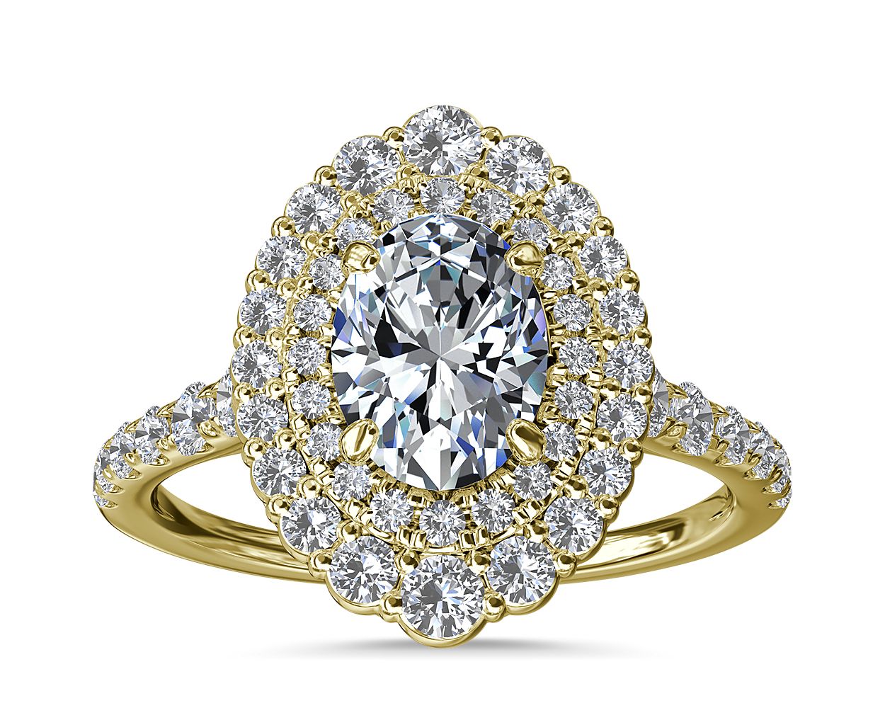Crescendo Double Oval Diamond Halo Engagement Ring in 14k Yellow Gold ...