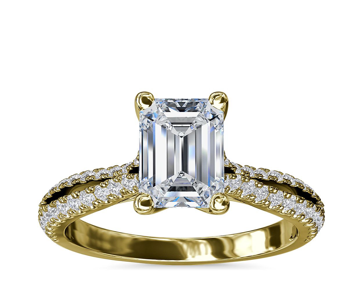 Split Shank Emerald Cut Diamond Engagement Ring in 14k Yellow Gold (1/4 ...