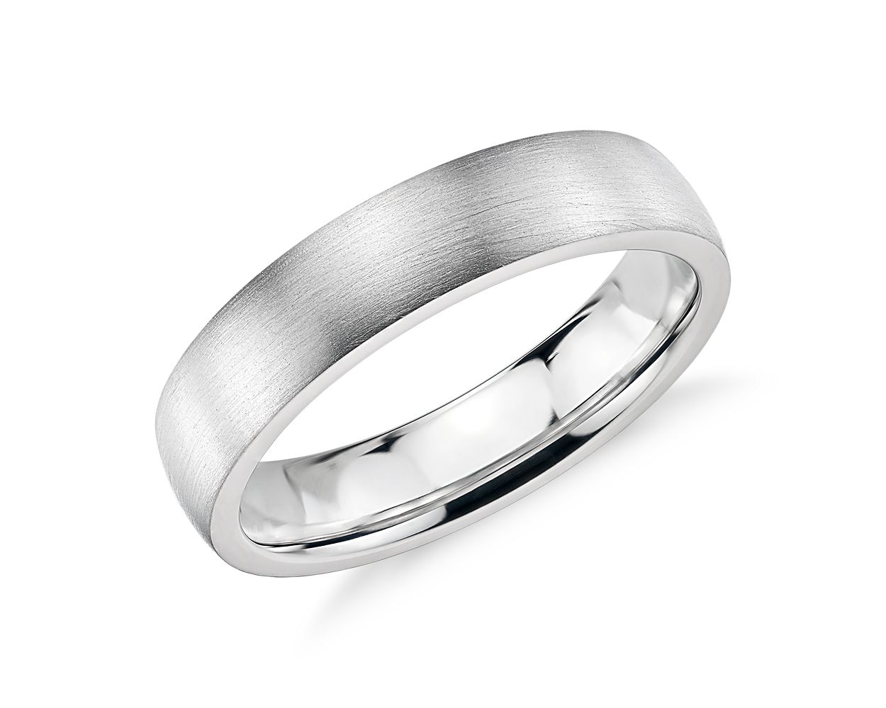 Matte Low Dome Comfort Fit Wedding Ring in 14k White Gold (5mm)