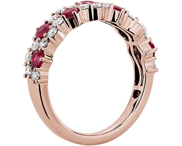 Staggered Ruby and Diamond Ring in 14k Rose Gold