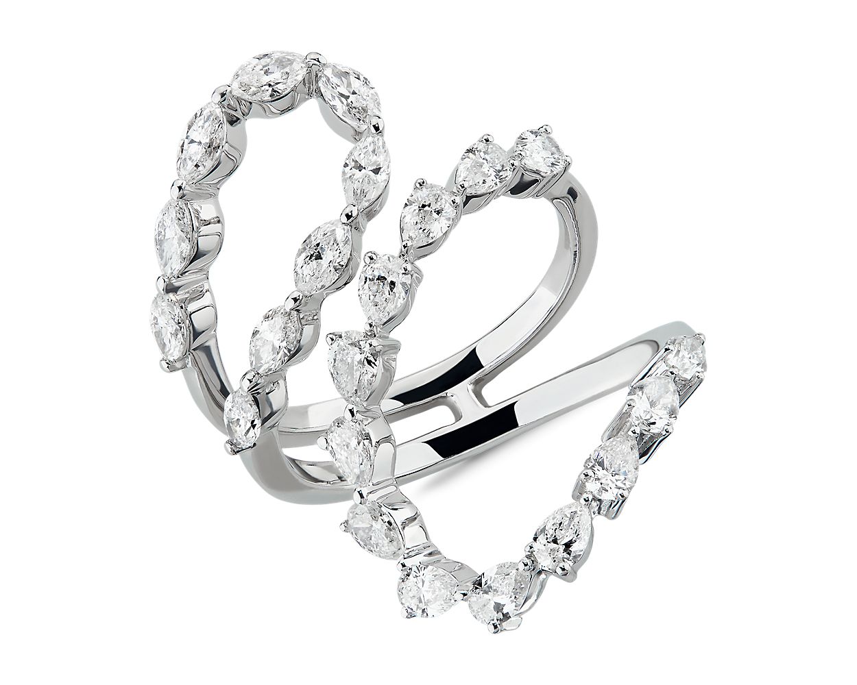 Avant-Garde Twist Fancy Cut Diamond Fashion Ring in 14k White Gold (1 7 ...