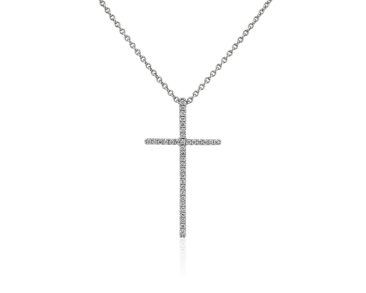 Large Slender Diamond Cross Pendant in 14k White Gold (1/8 ct. tw.)