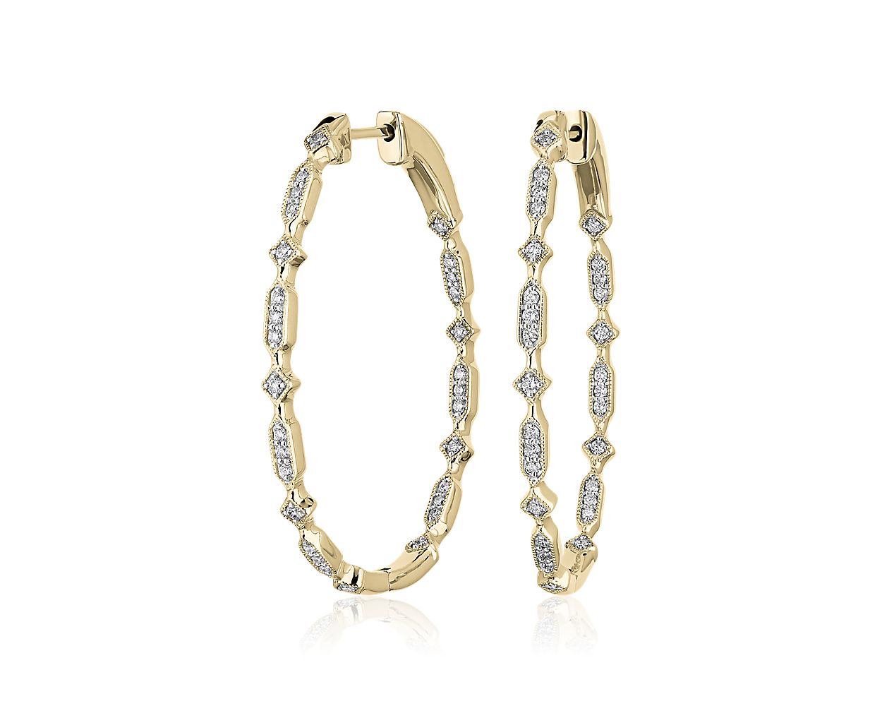 Diamond Geometric Shape Eternity Hoop Earrings in 14k Yellow Gold (1/2 ...